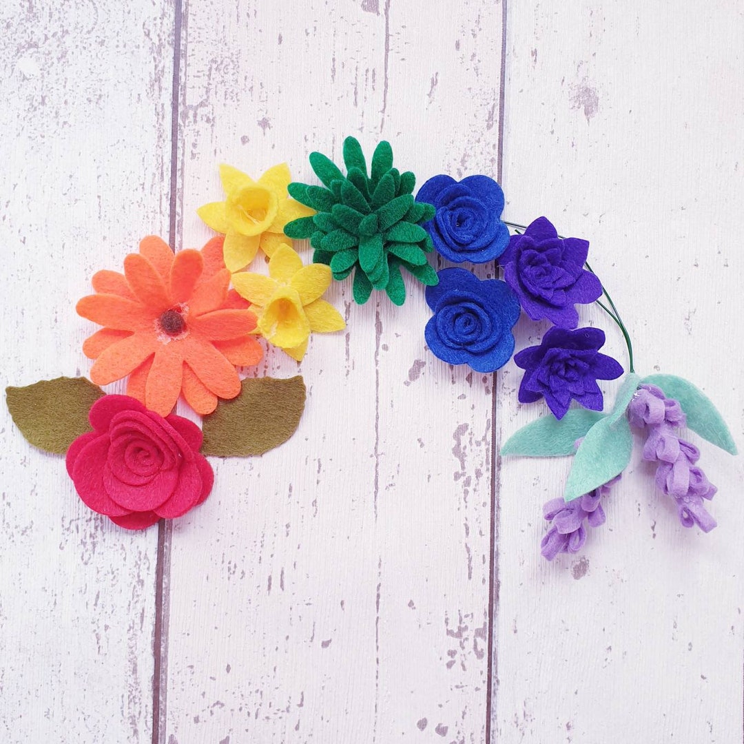 Rainbow Felt Flower Kit, Felt 3D Flowers, Roll up Felt Flowers, Die Cut ...