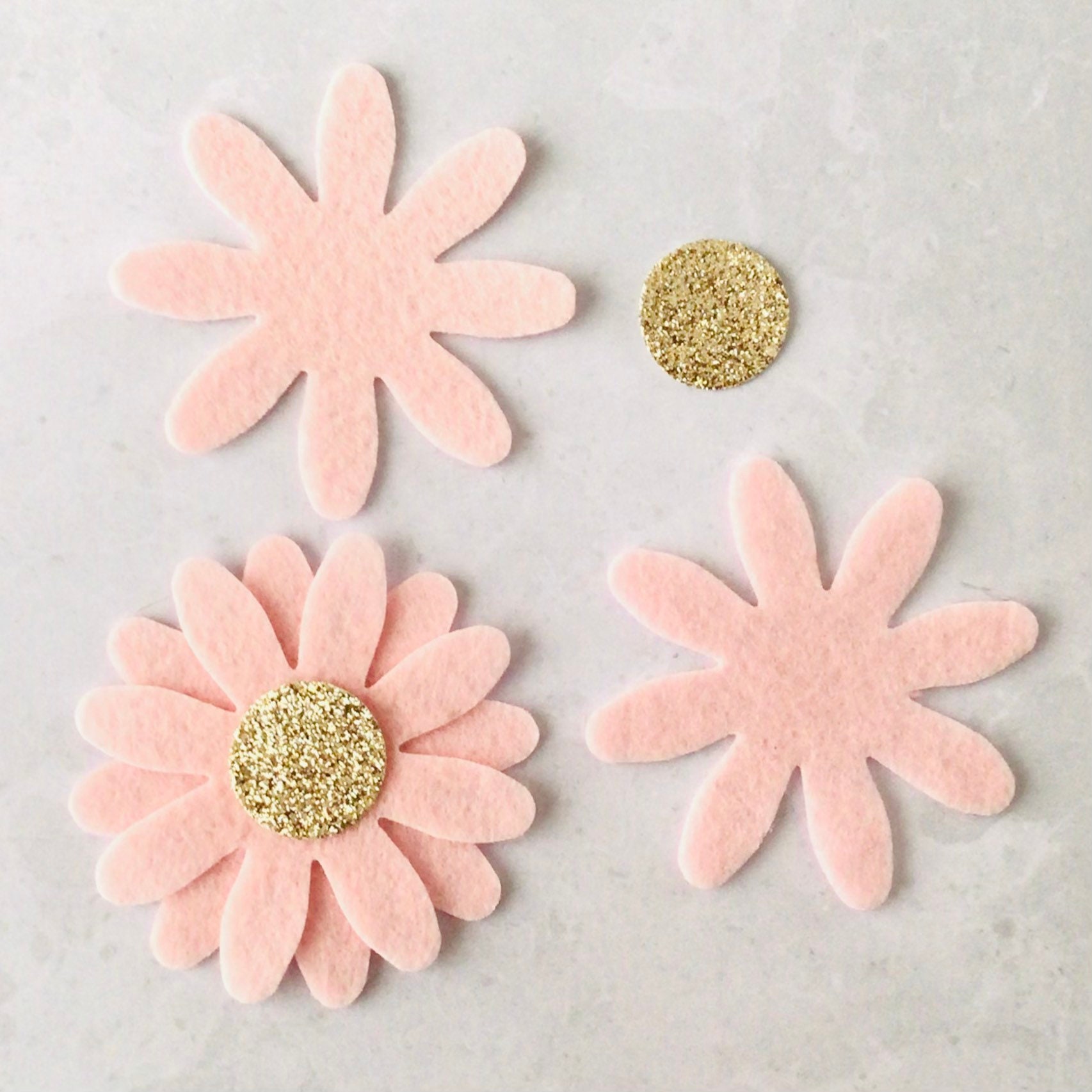 Pink Daisy Flowers, LARGE, Die Cut Felt Daisies, Champagne Glitter ...