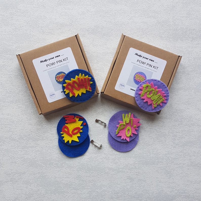 Sew Your Own Felt POW Pin Badge Kit Die cut felt Superhero | Etsy