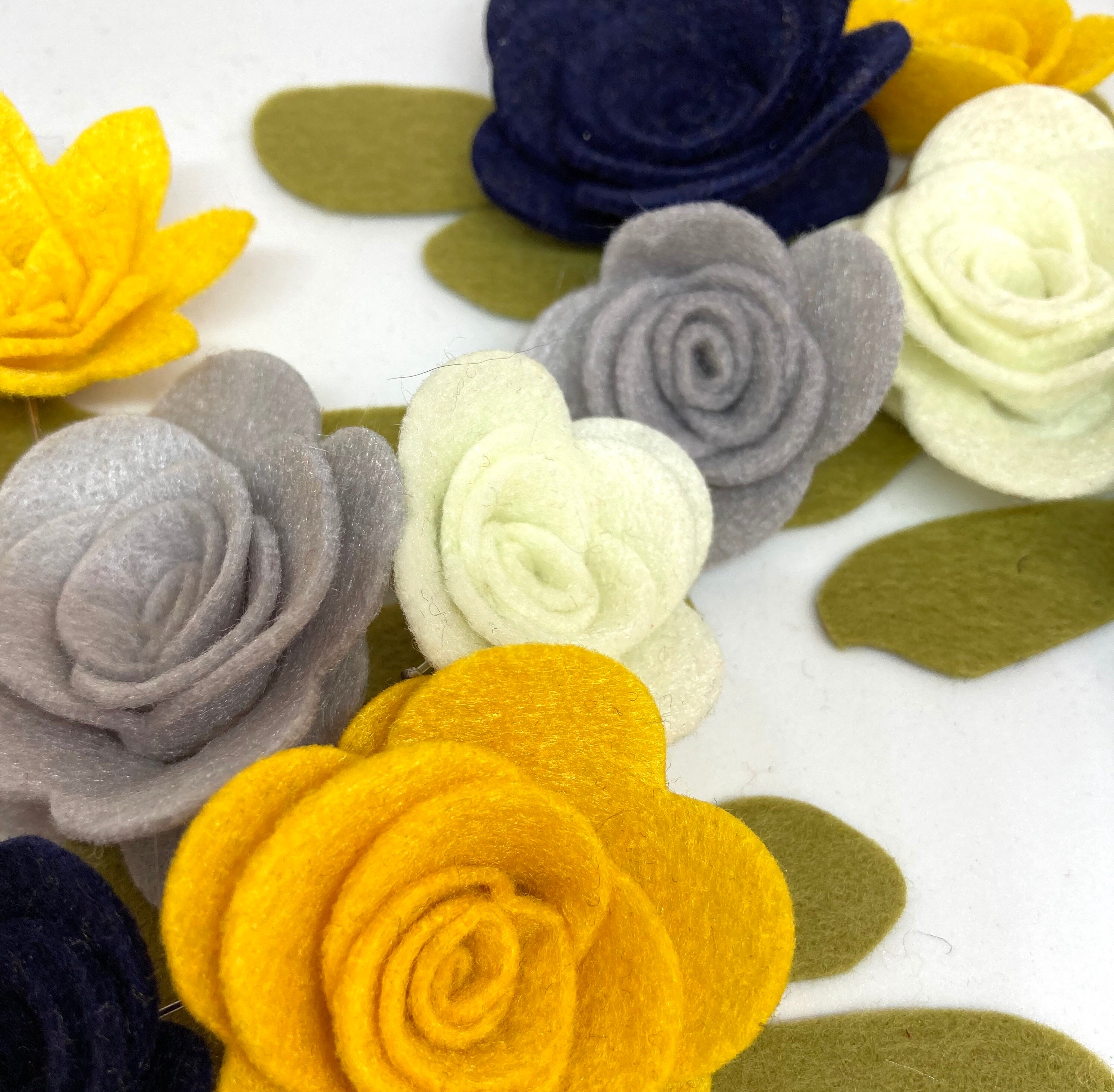 Navy, Yellow & Grey Felt Flower Kit, Felt 3D Roll up Flowers, Die Cut ...