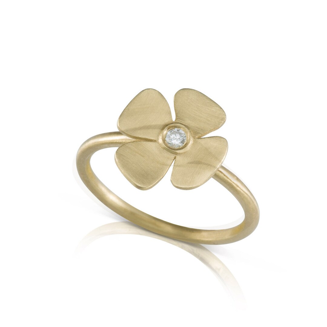 Gold Flower Diamond Ring Nature Inspired Elegant Rings - Etsy
