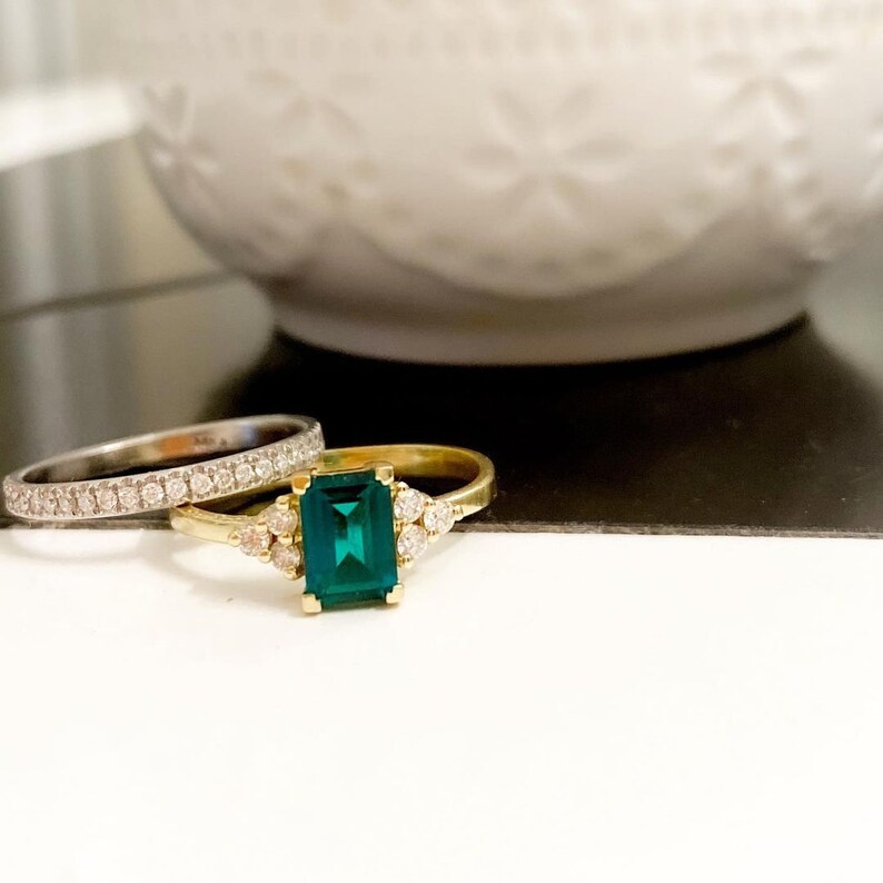 Vintage Emerald Engagement Ring Rectangle Emerald Ring 14K - Etsy
