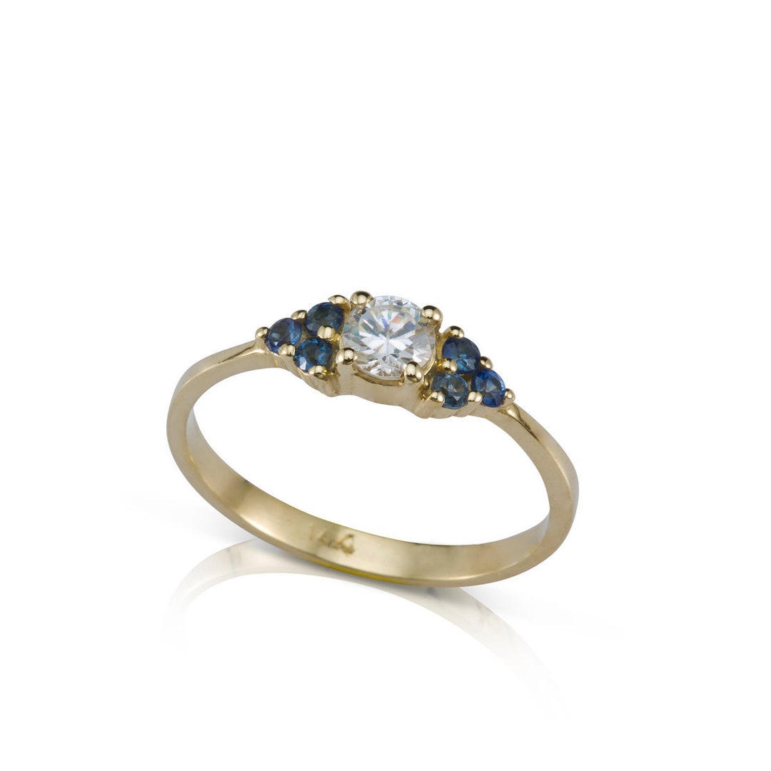 Multi Stone Engagement Ring 0.30ct Diamond Ring Sapphire Engagement ...