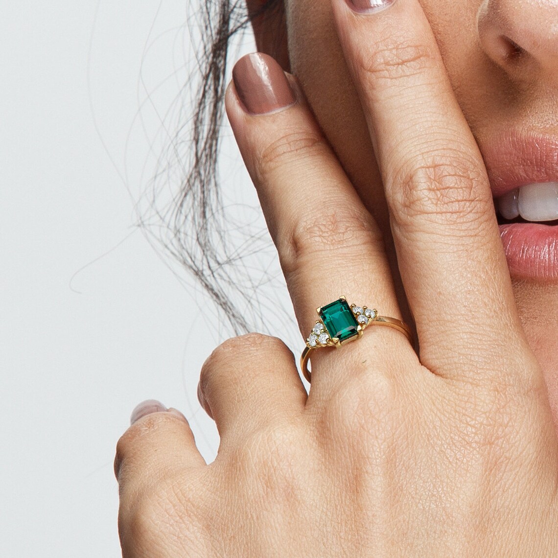 Vintage Emerald Engagement Ring Rectangle Emerald Ring 14K - Etsy