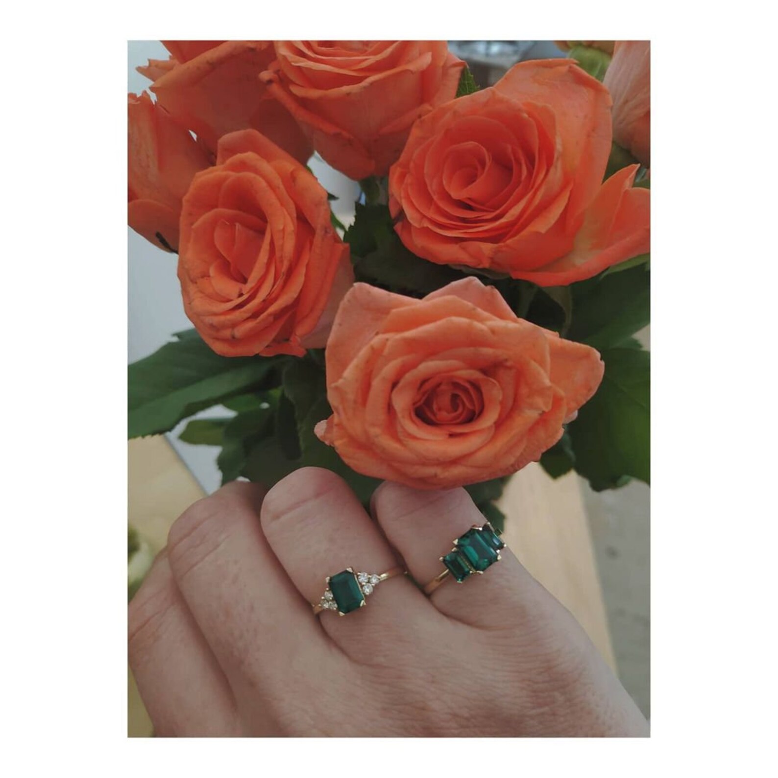 Vintage Emerald Engagement Ring Rectangle Emerald Ring 14K | Etsy