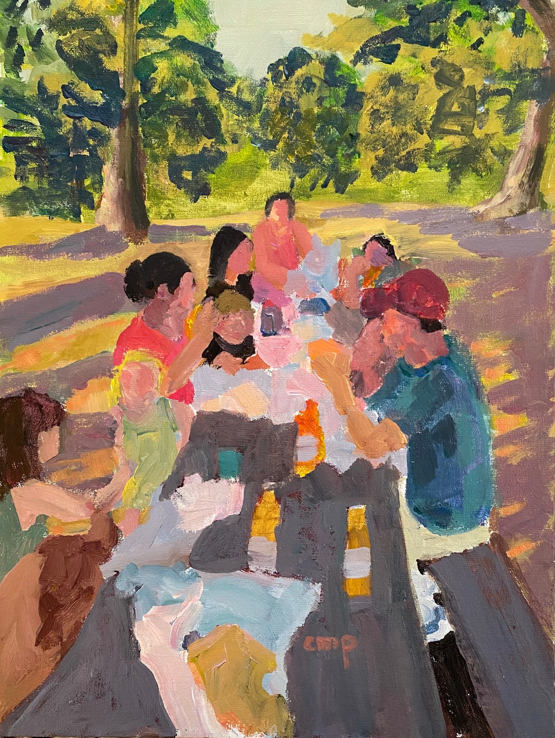 Picnic Original Acrylic Painting on 12x9 Inch Canvas Panel by Christine ...