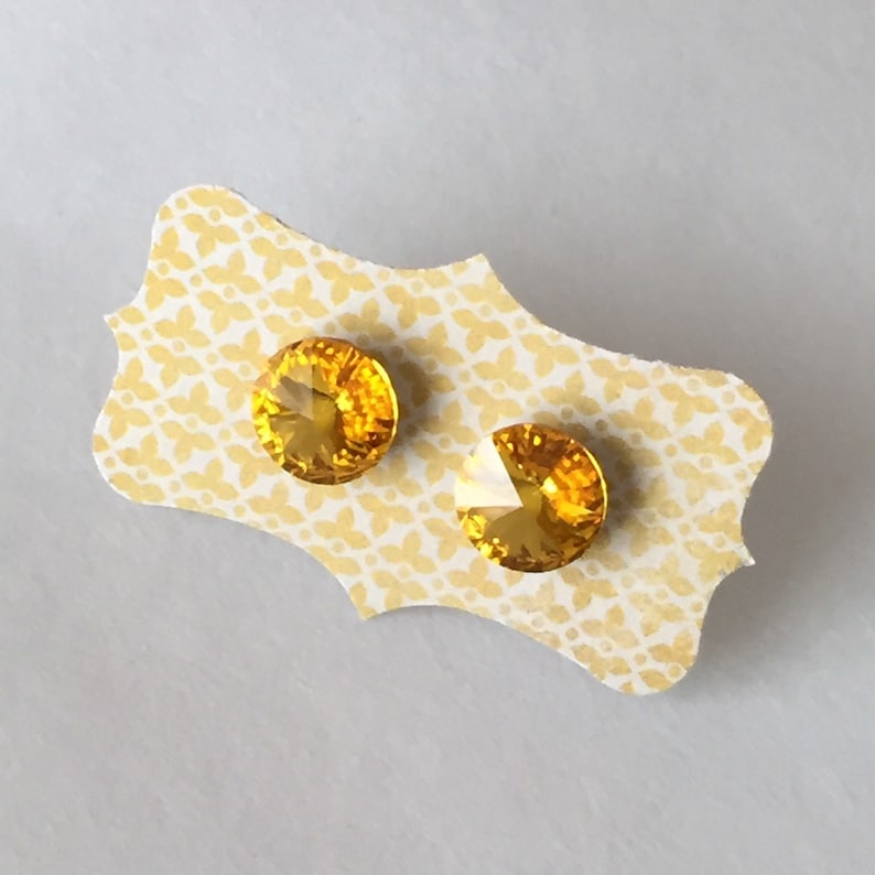Yellow Swarovski Crystal Earrings Studs Rivoli Crystal in - Etsy
