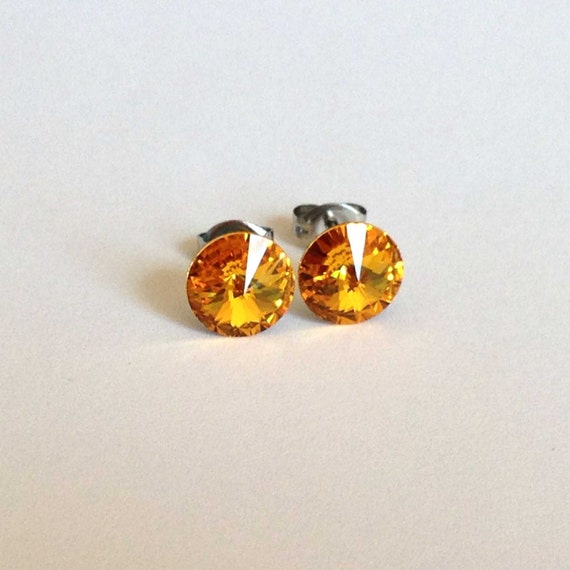 Sunflower Yellow Swarovski Crystal Earrings Studs Rivoli | Etsy