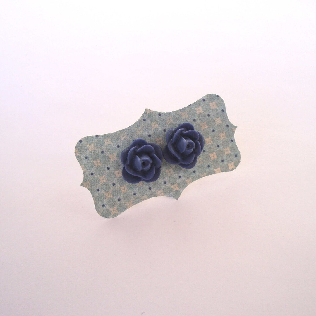 Denim Blue Rose Cabochon Stud Earrings Denim Blue Roses on Surgical ...