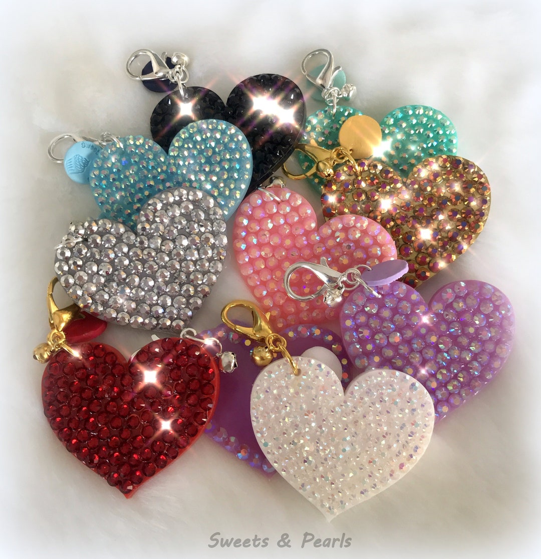 Bling Heart Keychain, Rhinestone Purse Accessory, Plexiglass Heart Key ...