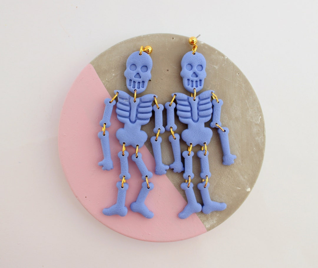 Blue Skeleton Earrings Polymer Clay Skeleton Earrings Gothic - Etsy