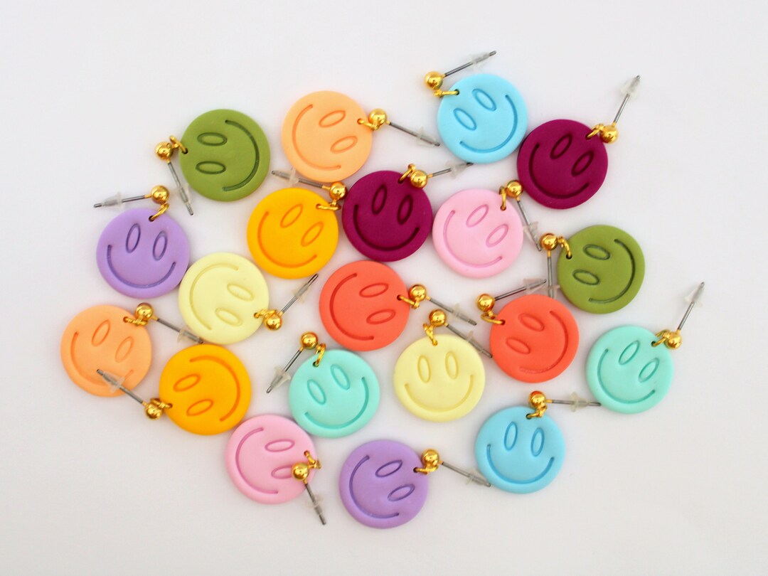 Smiley Face Earrings, Polymer Clay Smiley Earrings, Happy Face Earrings ...