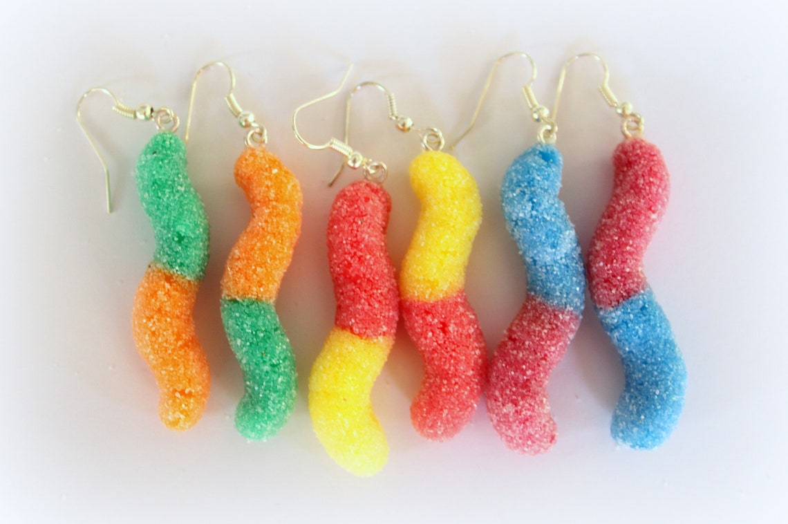 Sour Gummy Worm Earrings Sour Worm Earrings Candy Earrings - Etsy