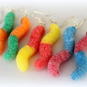 Sour Gummy Worm Earrings, Sour Worm Earrings, Candy Earrings, Polymer Clay Candy, Food Earrings ...