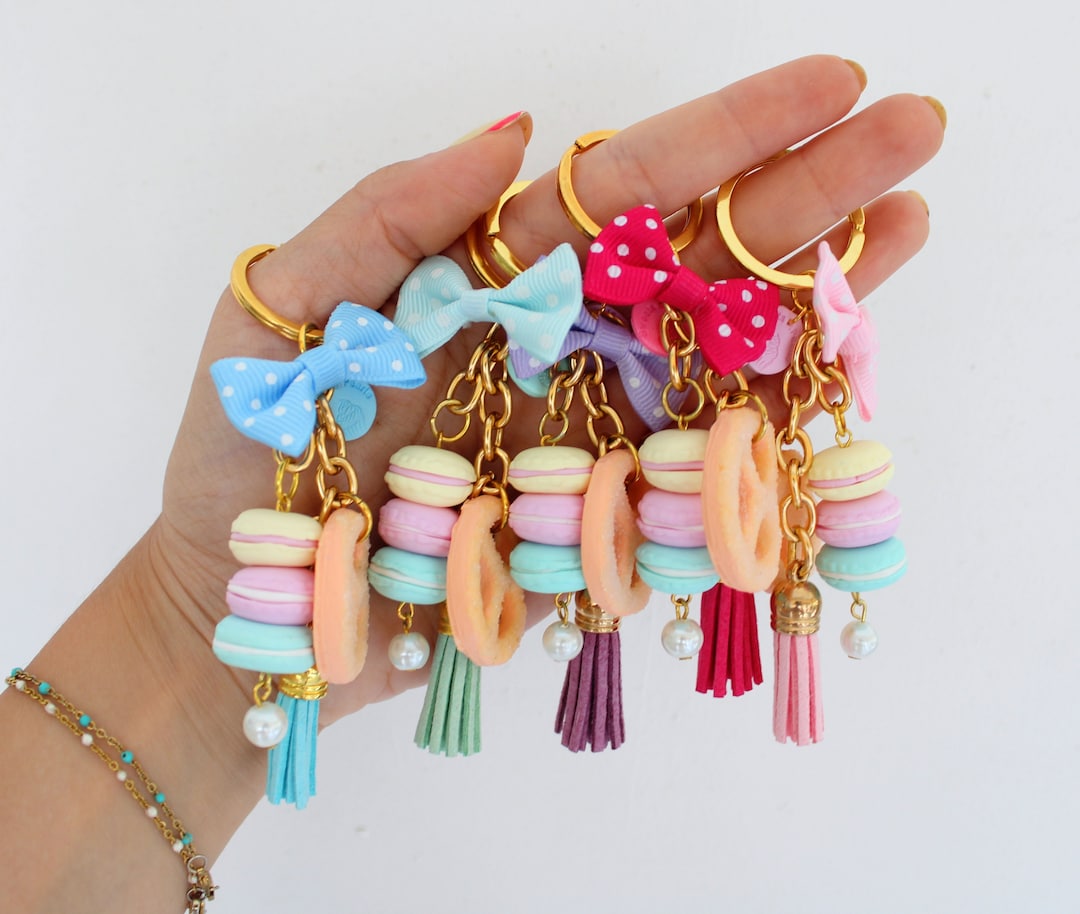 Kawaii Polymer Clay Macaron Keychain, Pastel Food Charm, Cute Bag ...