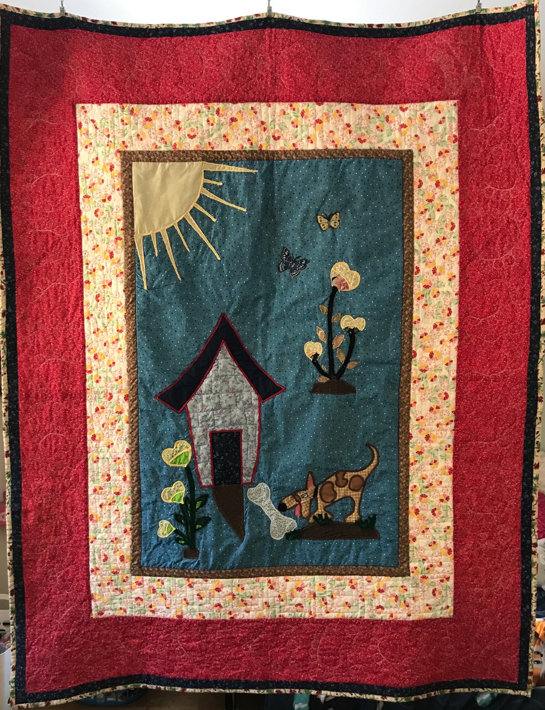 Handmade Dog and Bone Quilt: Appliqued Cotton Crib Quilt (46”x58") - Etsy
