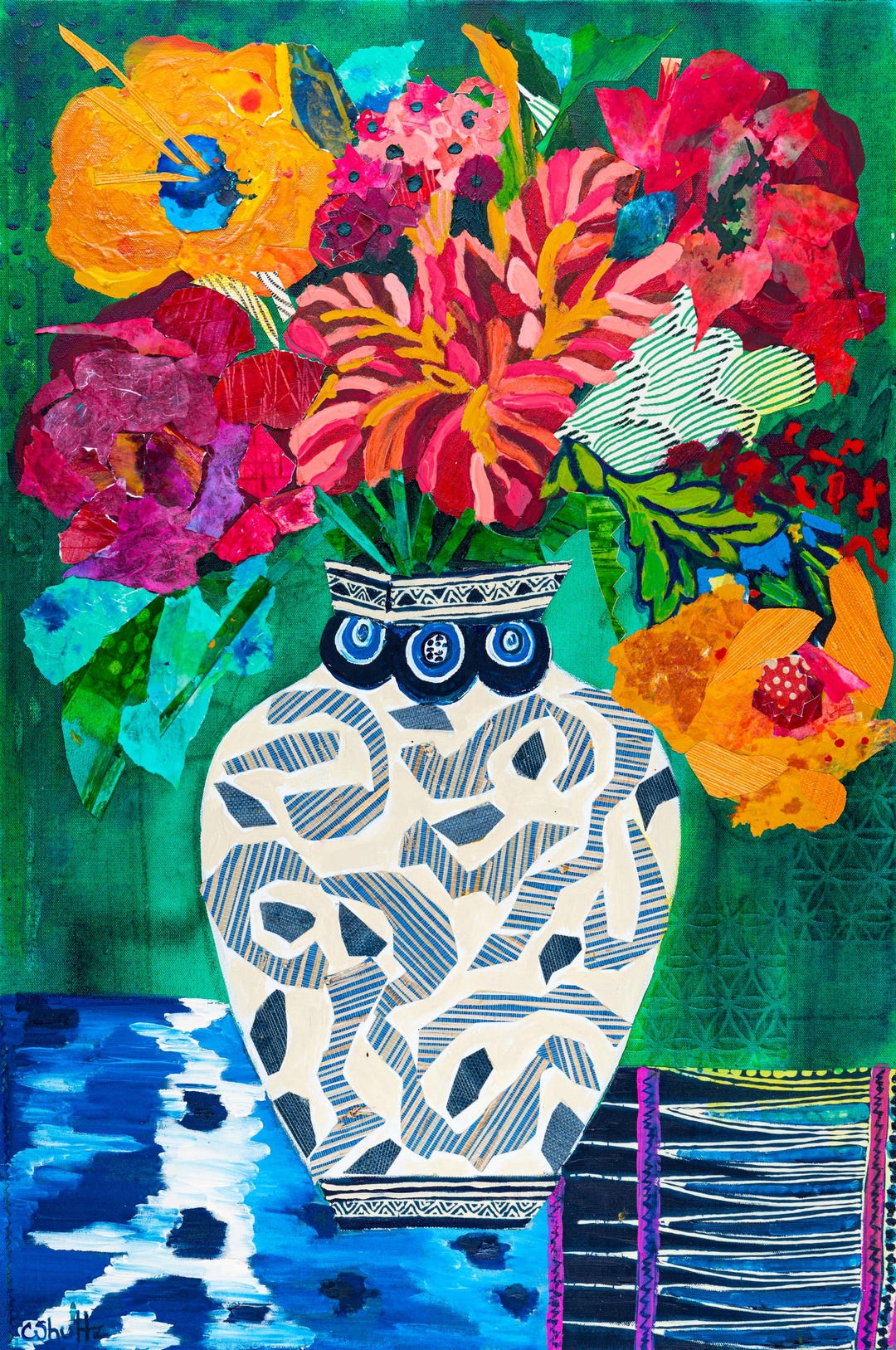 Moroccan POTTERY Floral Still Life Painting, Floral Collage Art ...