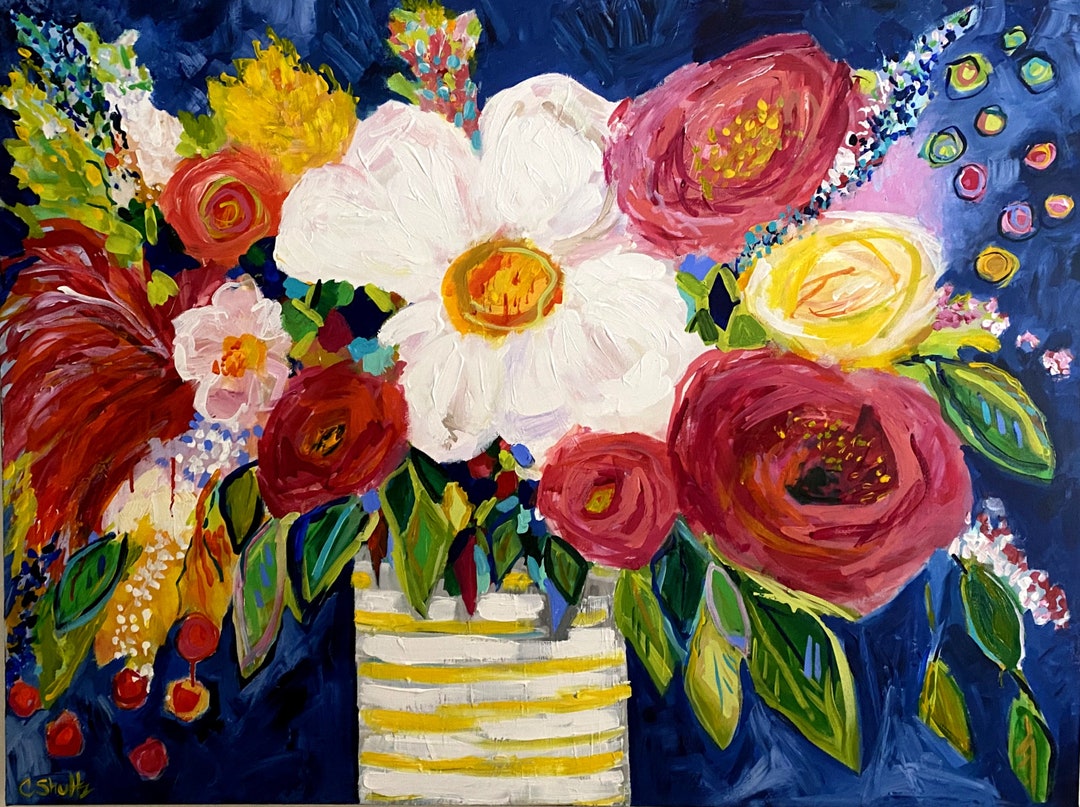 Large Bold Abstract Floral Still Life Bright Abstract Flower GICLEE ...