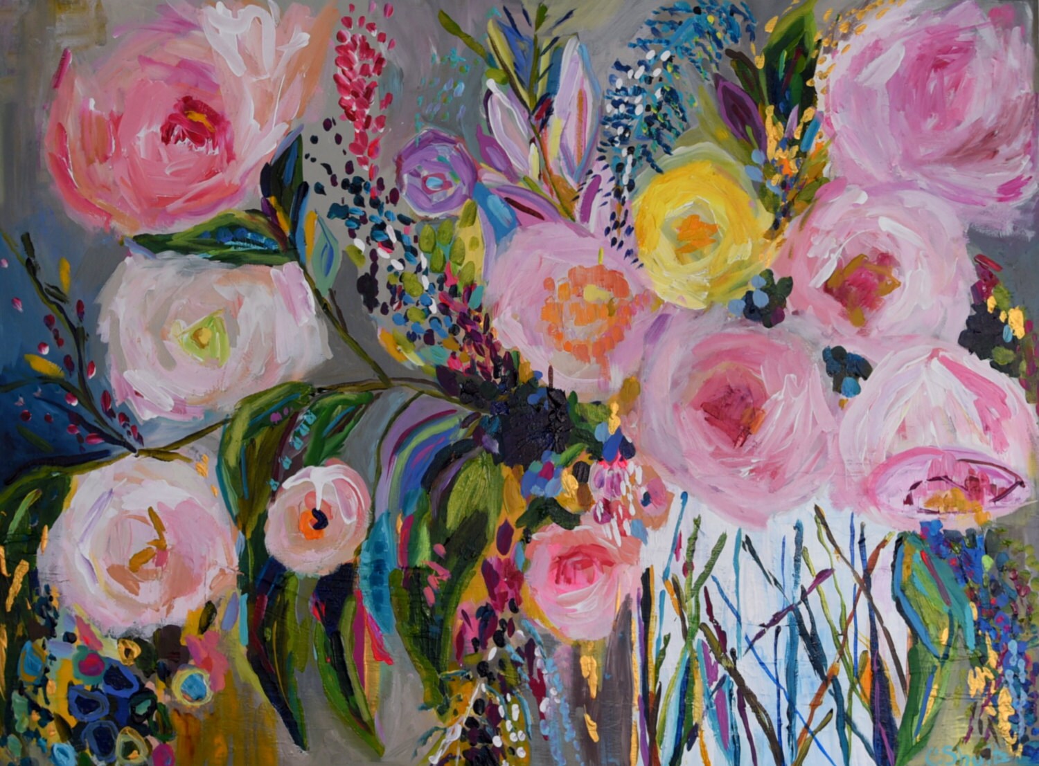 Fine Art PRINT, Large Still Life, Abstract Flowers, Colorful Bouquet ...