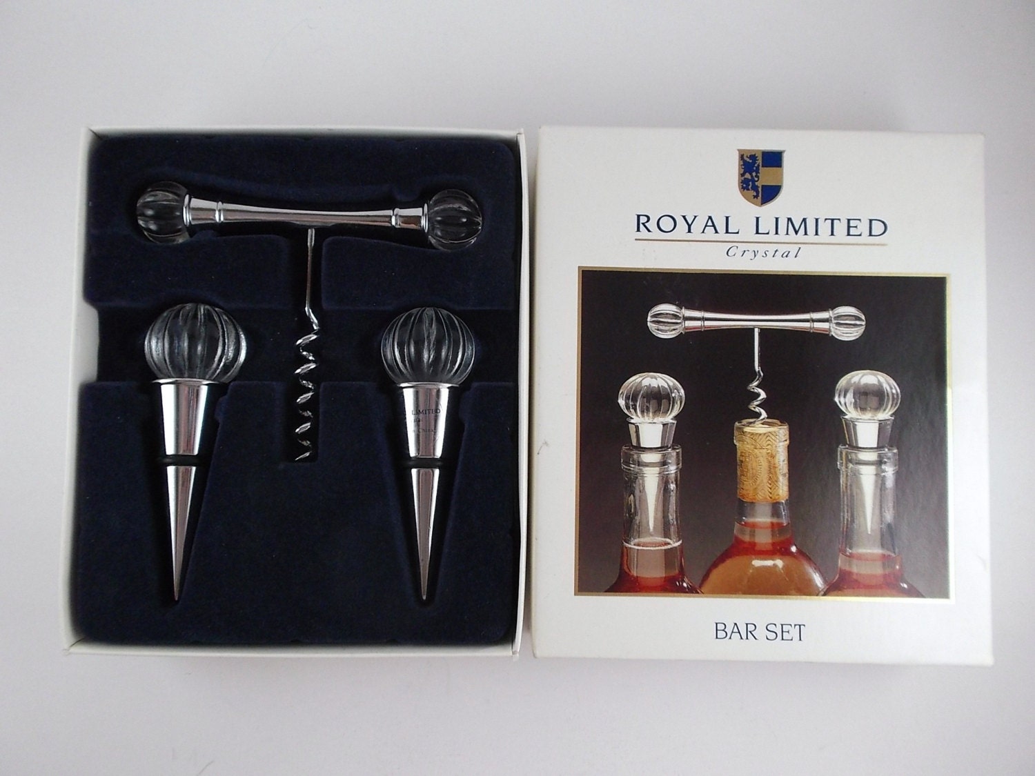 Vintage Bar Set Corkscrew and Two Toppers Royal Limited Crystal Bar Set ...