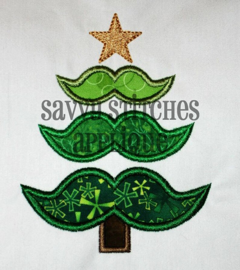 Mustache Christmas Tree Embroidery Applique Design - Etsy