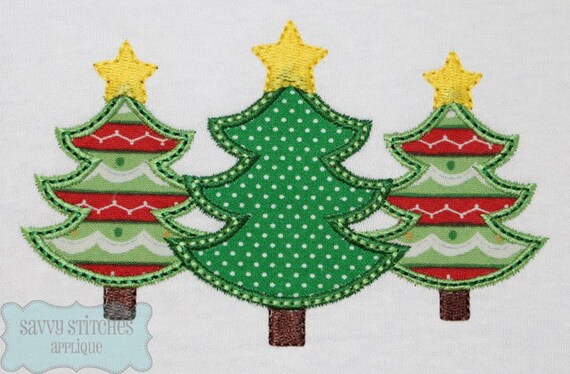 Christmas Tree Trio Machine Embroidery Applique Design | Etsy