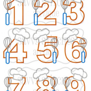 Chef Baking Numbers Machine Embroidery Applique Design - Etsy