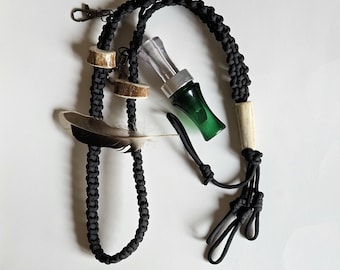 Duck Call Hunting Lanyard: Hand Carved Deer Antler Accent, 6 Call Loops ...