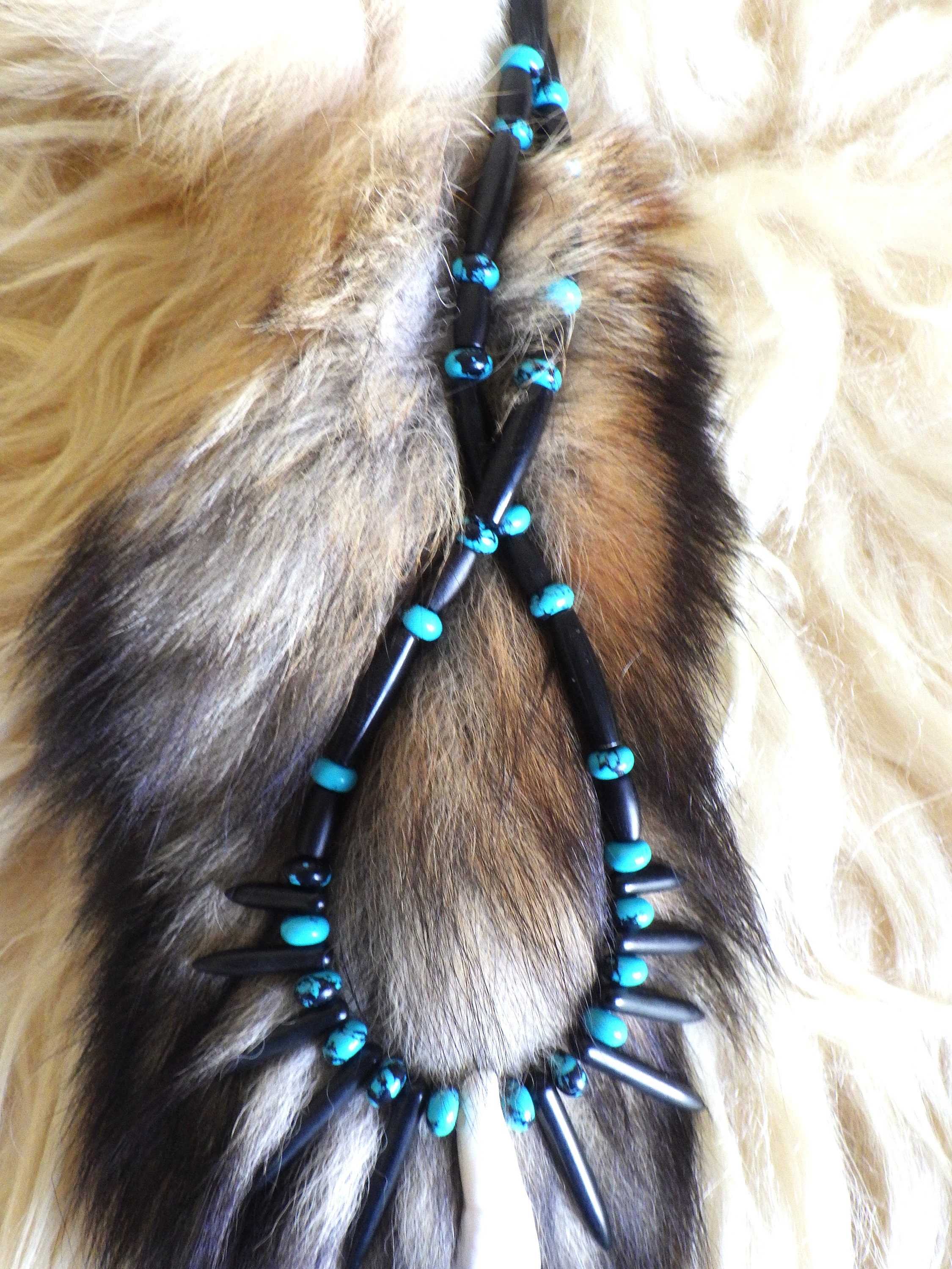 Buffalo bison Tooth Necklace, Turquoise, Wood, Tigers Eye Beads, Ojibwe ...