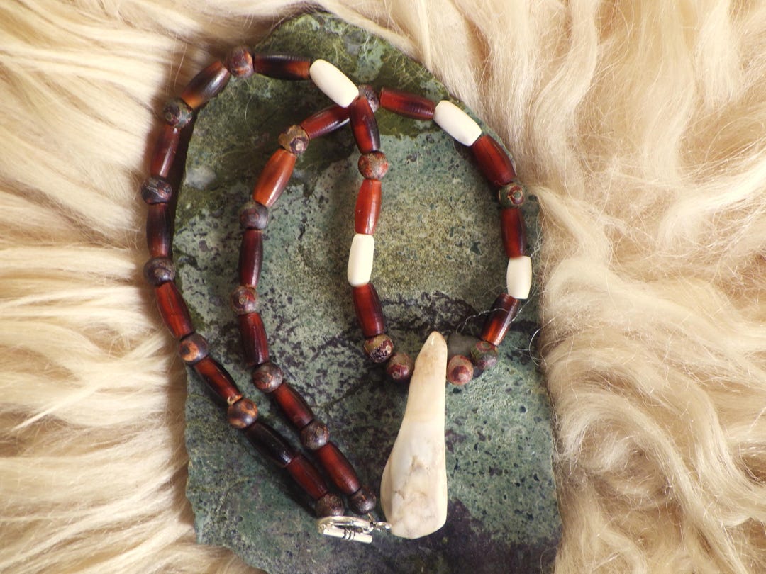 Buffalo (bison) Tooth Necklace, Bone, Horn, Stone, Ojibwe Made, Native ...