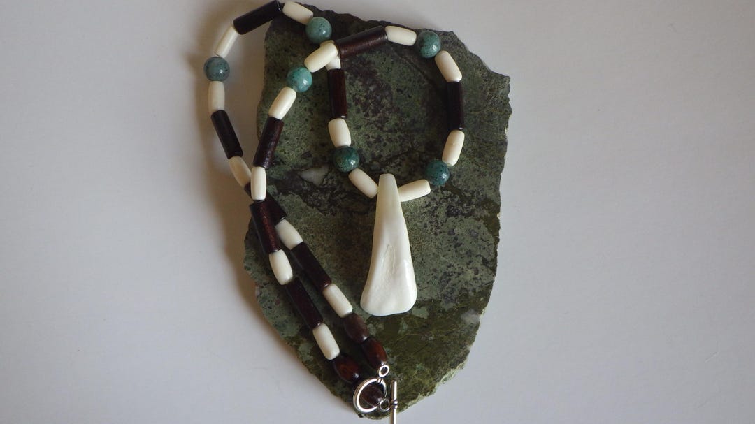 Ojibwe Buffalo bison Tooth Necklace, Bone, Jasper, Native American ...