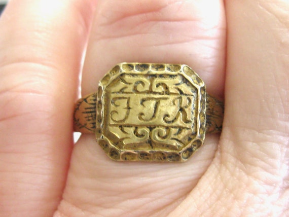 Rare Old 14th Century 18k Solid Yellow Gold Mens Sign… - Gem