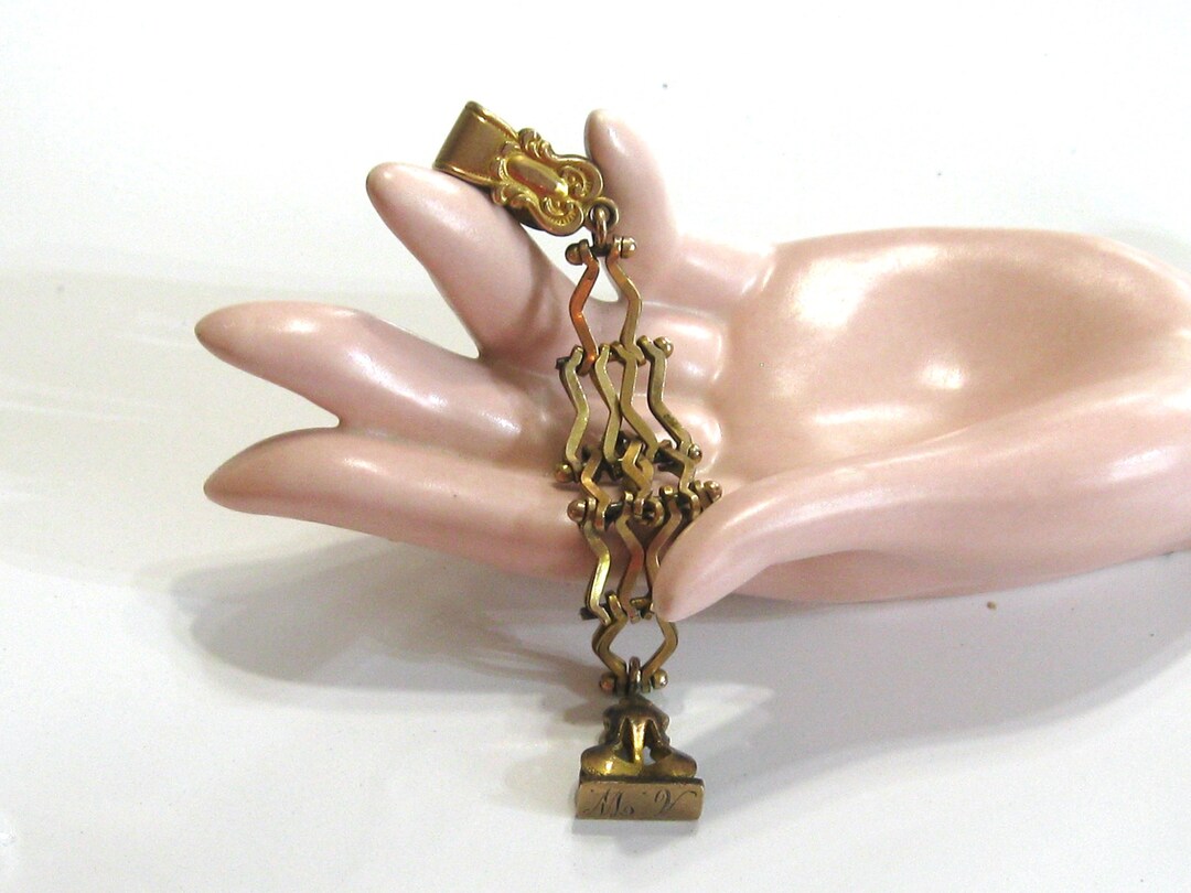 Victorian Watch Fob Clip - Patented Gate Link Chain, Lyre Monogram - Etsy