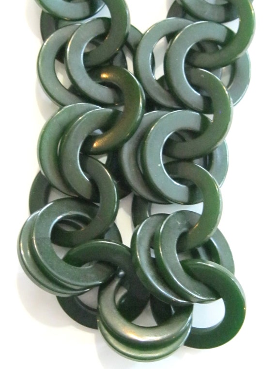 French Art Deco Bakelite, Bakelite Necklace, Green Ba… - Gem