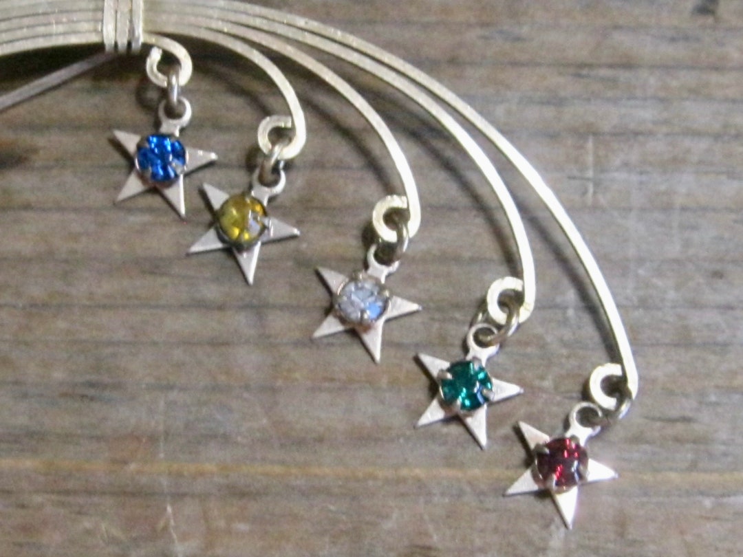 Vintage Celestial Shooting Star Pin - Five Swingy Star Dangles With ...