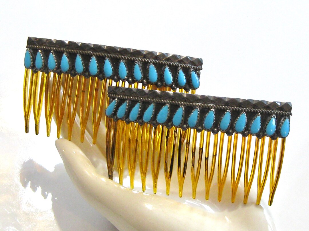 Handmade Sterling Silver Hair Comb Set Vintage Native American ...