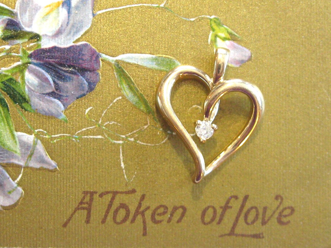 Yellow Gold and Diamond Heart Pendant - 10K & Real Diamond Solitaire ...
