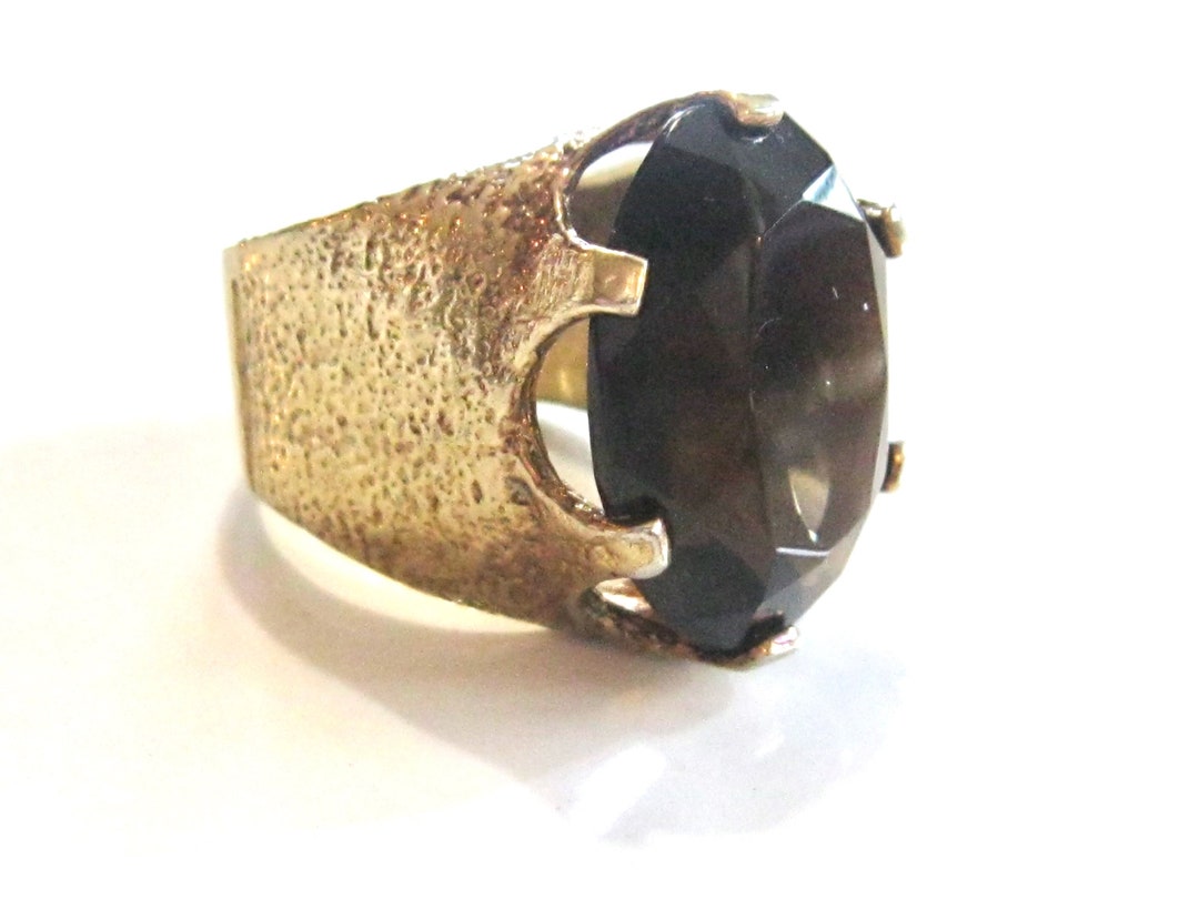 Bold Vintage Panetta Ring, Gold Vermeil Sterling Silver Smoky Quartz ...