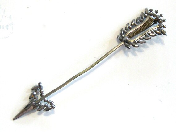 Antique Cut Steel Arrow Pin - Jabot Style - Archery T… - Gem