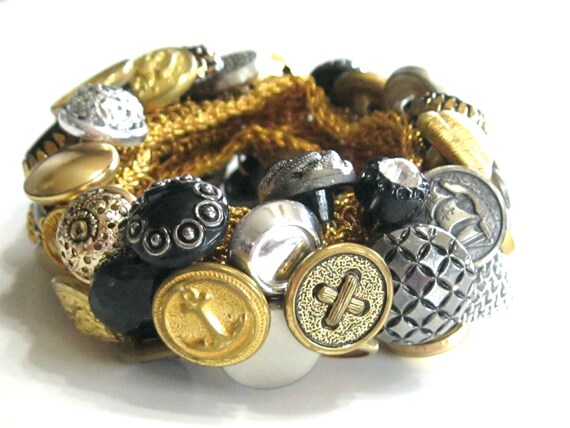 Vintage Crocheted 1960's Stretch Button Bracelet - Re… - Gem