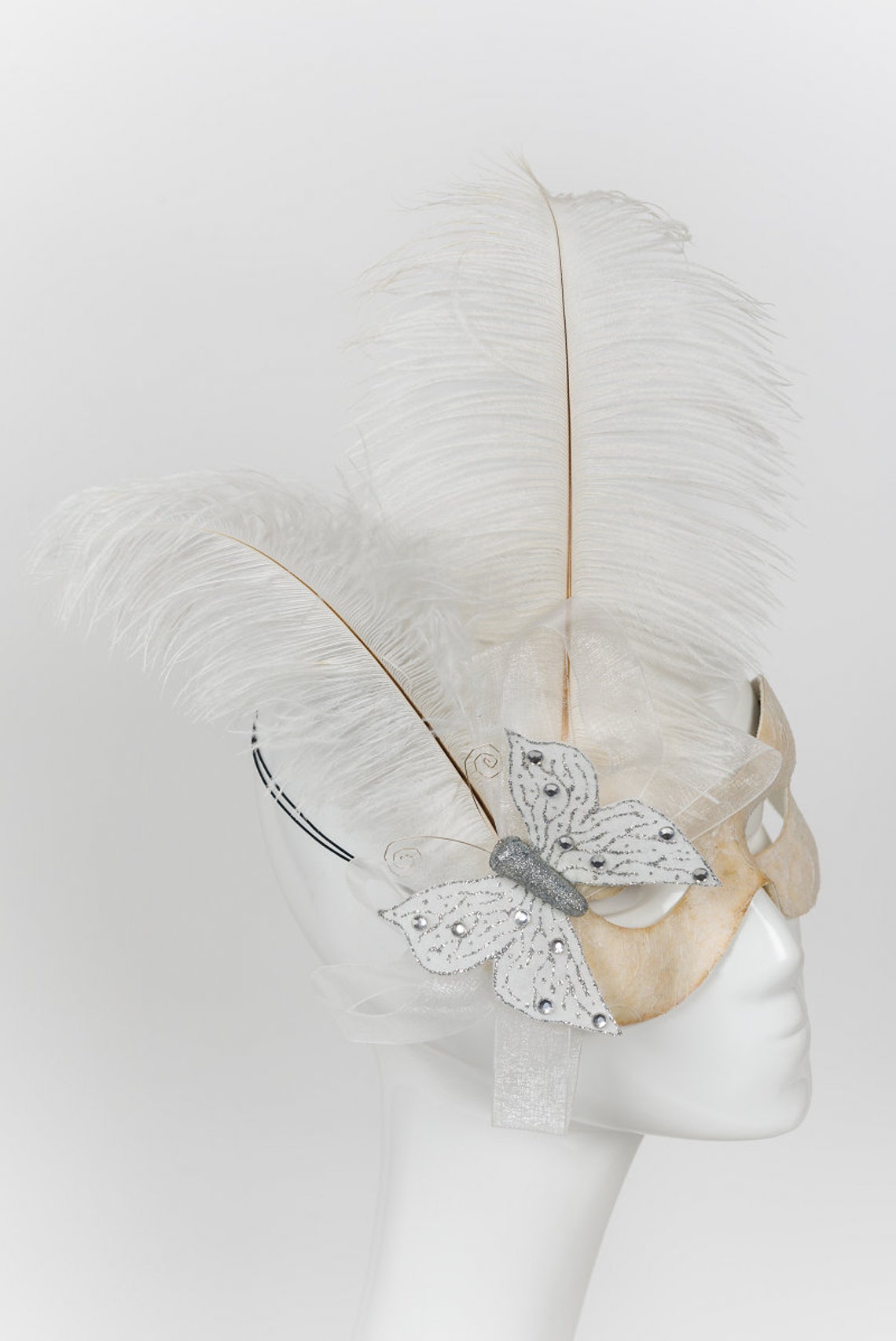 Elegance - Ivory Lace, Feather and Butterfly Masquerade Mask - Etsy