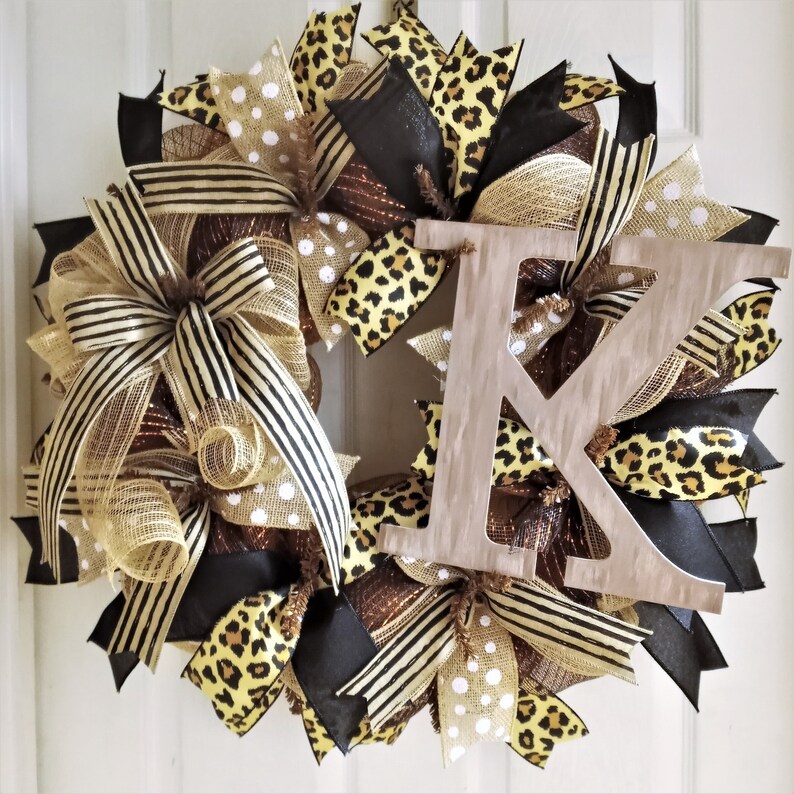 Monogram Wreath, Initial Letter Wreath, Leopard Wreath, Burlap Wreath ...