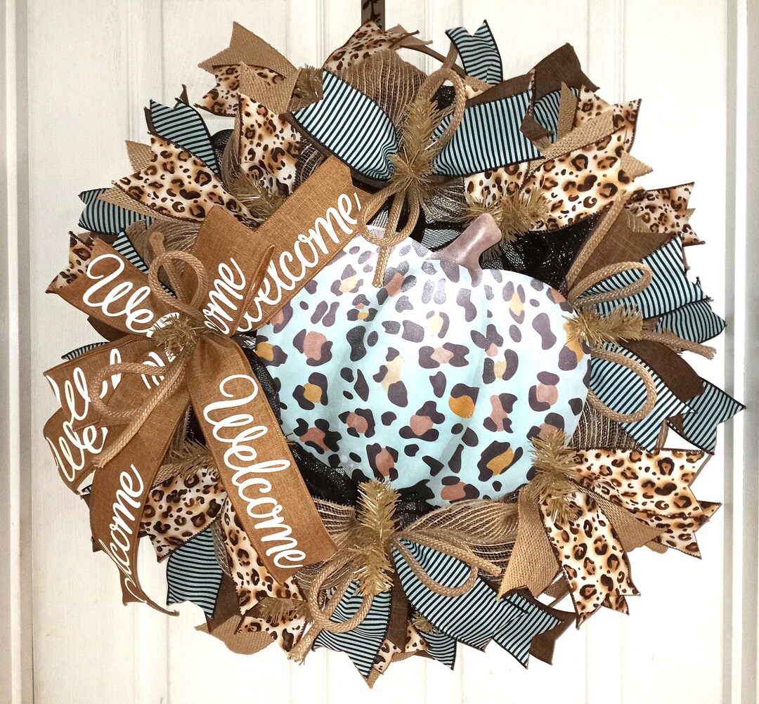 Burlap Fall Leopard Pumpkin Wreath Leopard Print Decor - Etsy