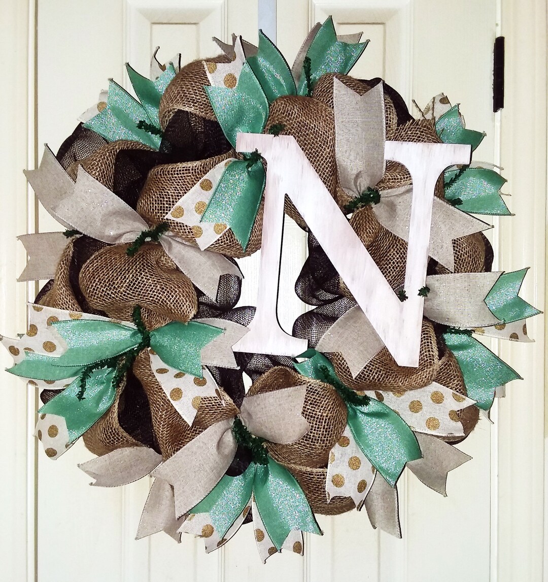 Monogram Wreath, Rustic Monogram Wreath, Letter Door Hanger, Initial ...