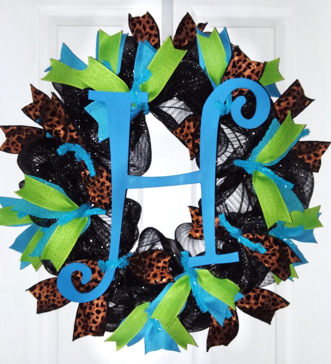 Monogram Wreath, Leopard Wreath, Monogram Door Hanger, Personalized ...