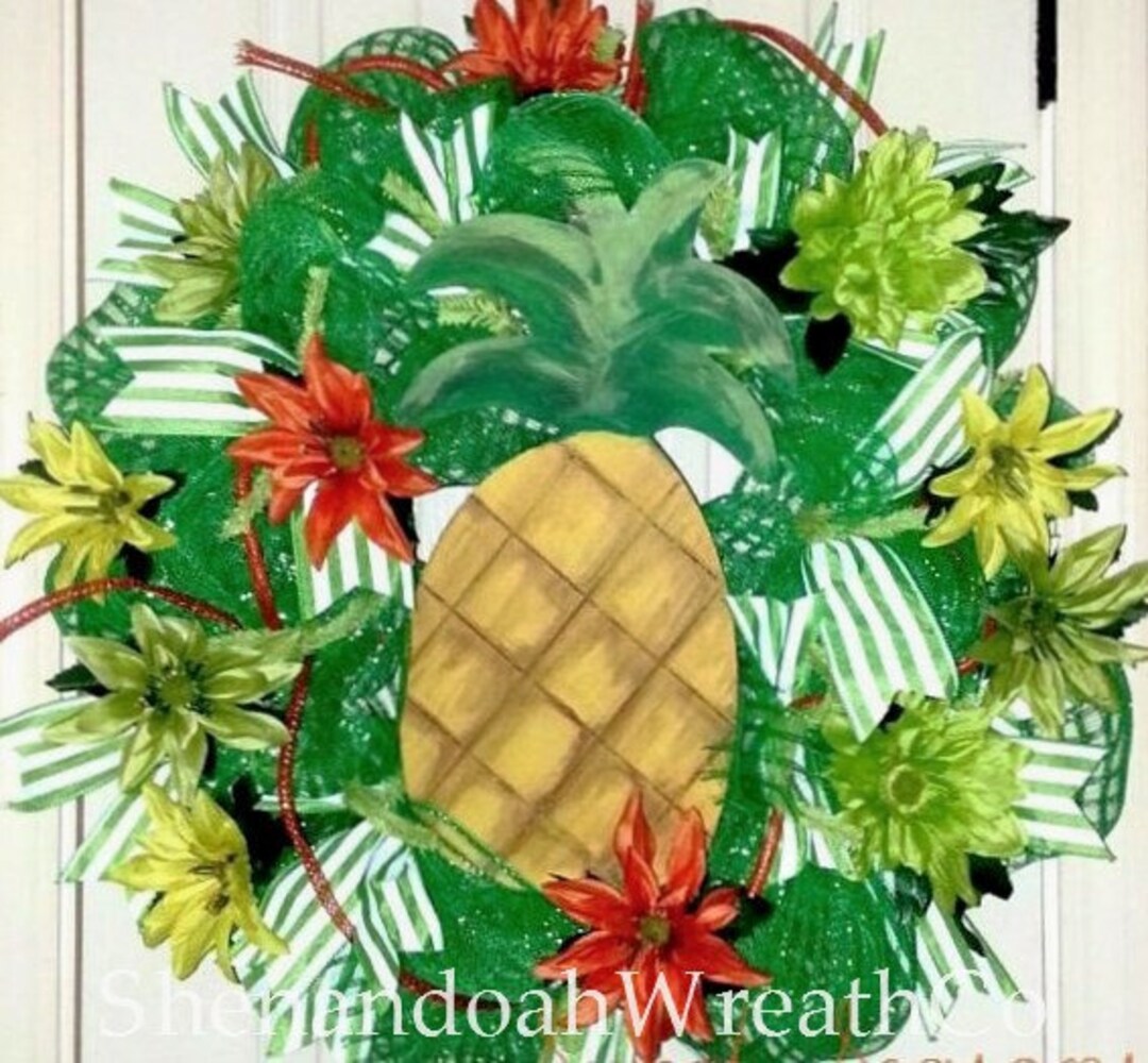 Pineapple Wreath, Deco Mesh Pinapple Wreath, Pineapple Summer Door ...