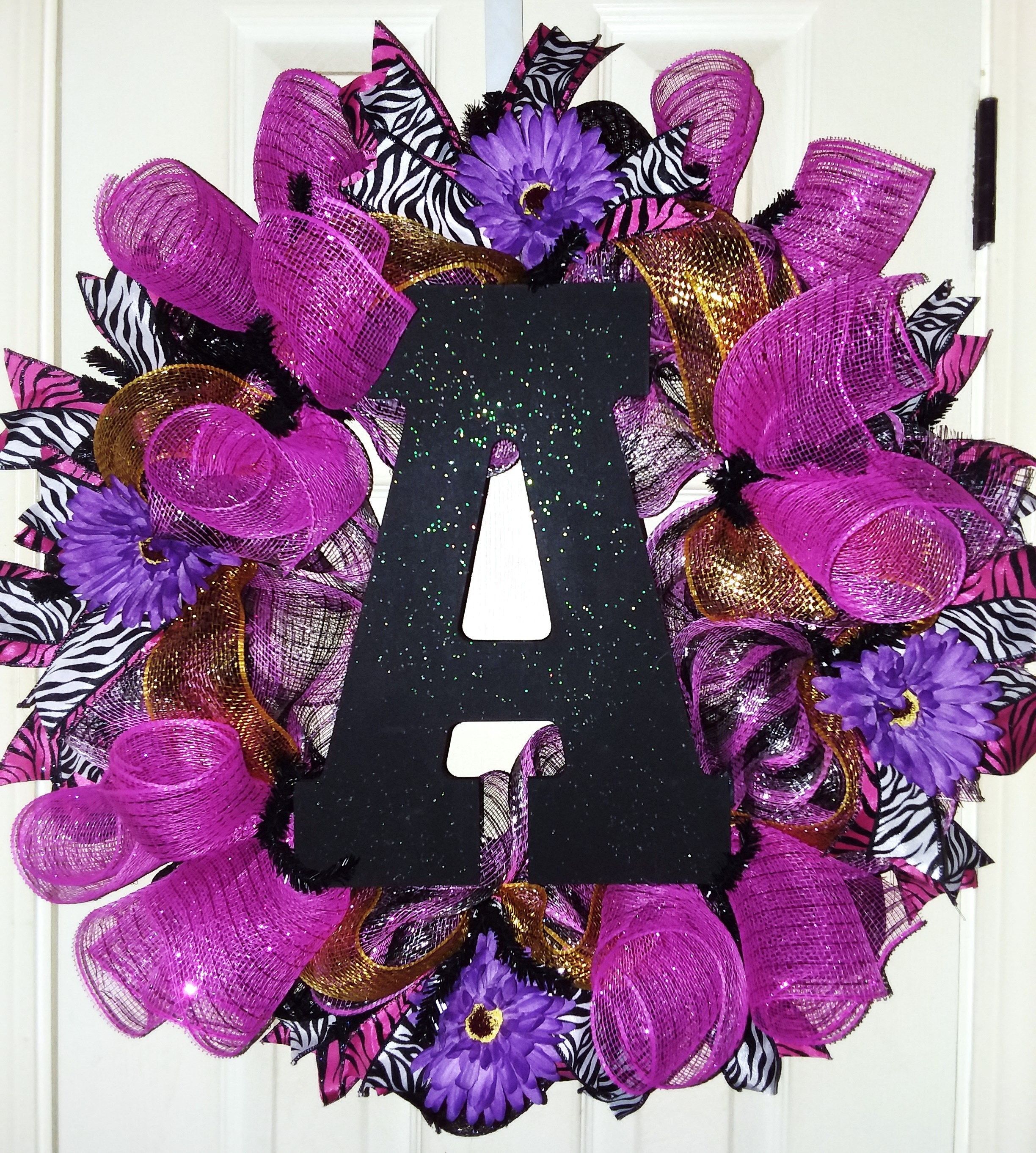 Monogram Wreath, Personalized Wreath, Animal Print Ribbon Wreath ...