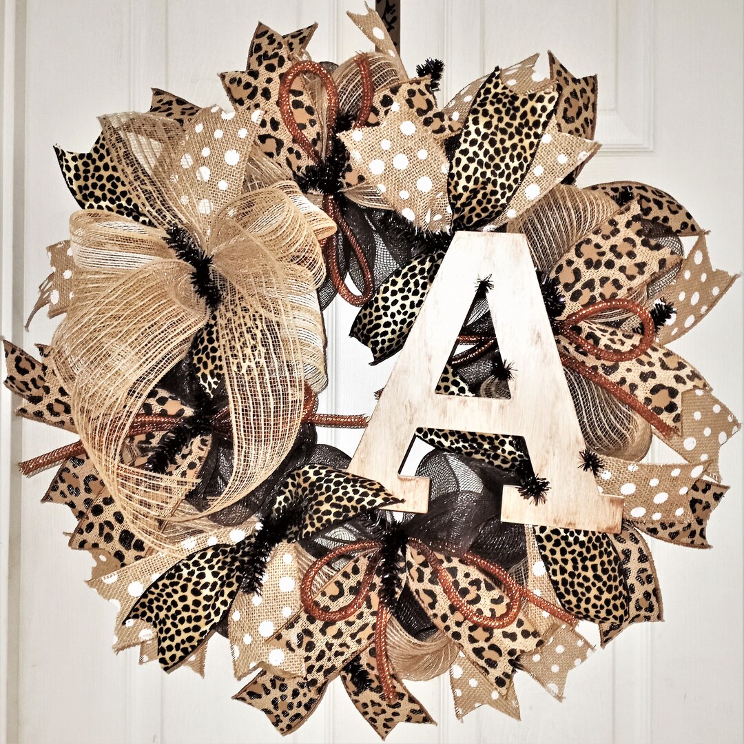 Monogram Wreath Initial Wreath Leopard Wreath Animal Print - Etsy