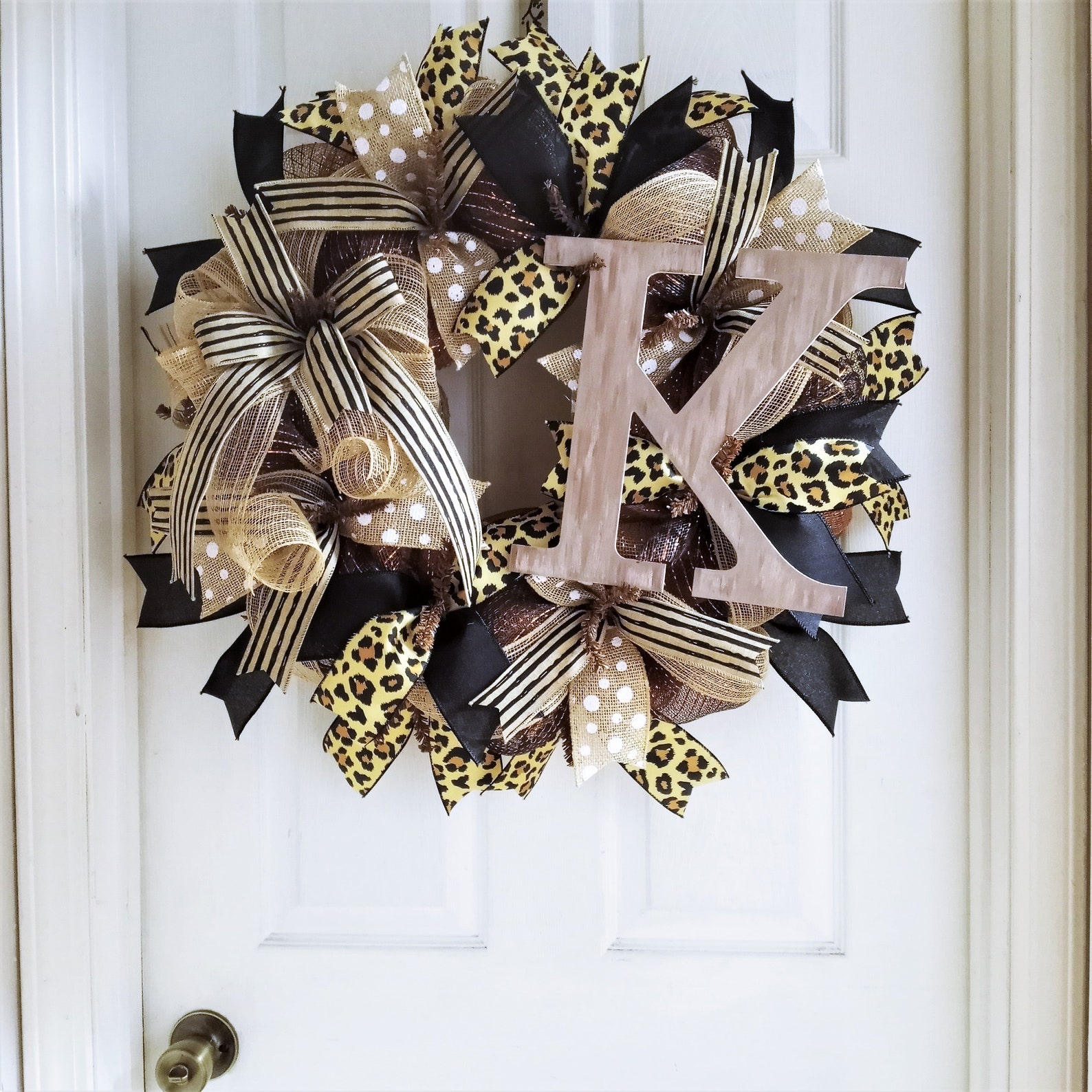 Monogram Wreath, Initial Letter Wreath, Leopard Wreath, Burlap Wreath ...