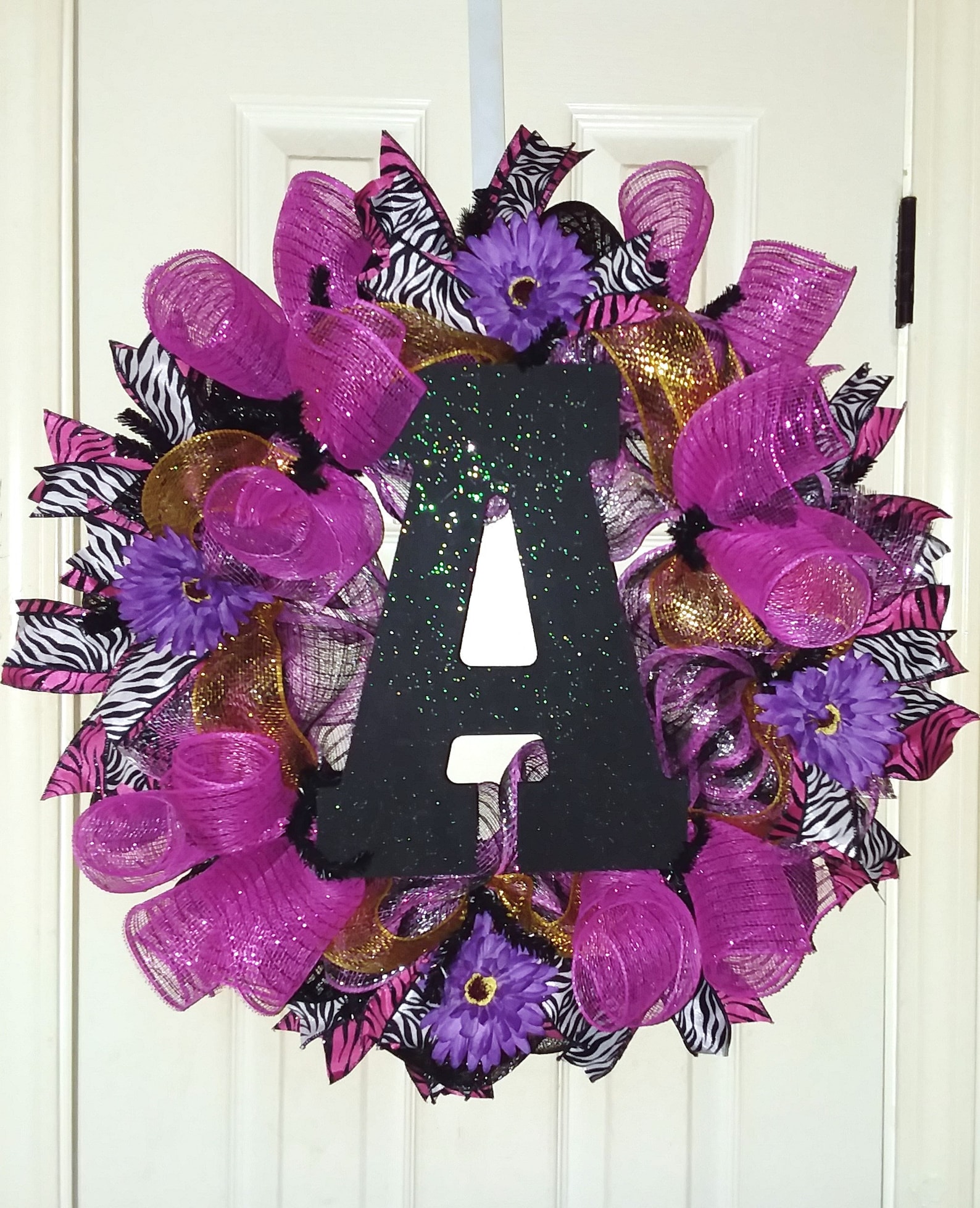 Monogram Wreath, Personalized Wreath, Animal Print Ribbon Wreath ...